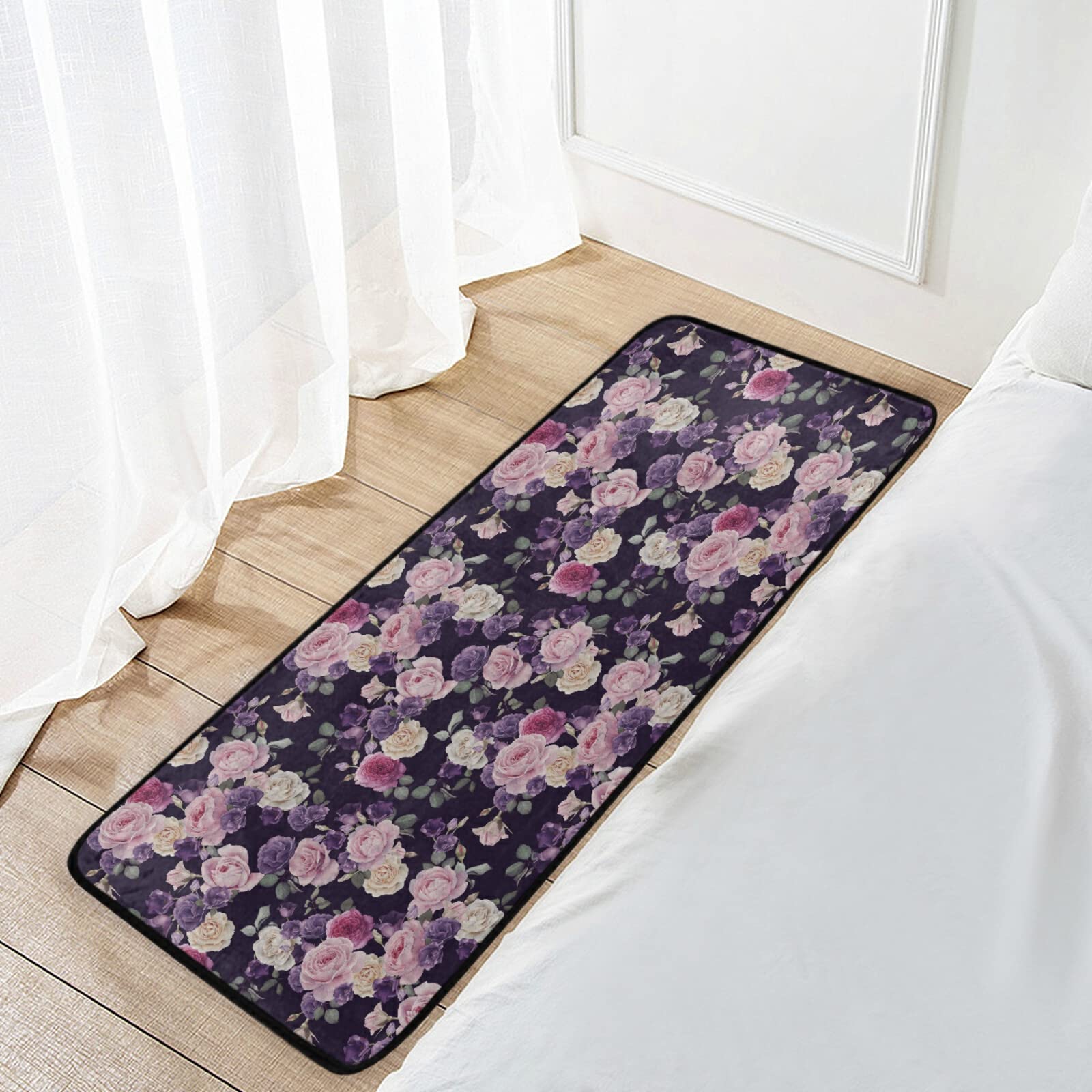 ElliTarr Kitchen Rugs and Mats Non Skid Washable Absorbent Floor Mats Cushioned in Front of Sink for Home Farmhouse Kitchen Bathroom Kitchen Runner Rug 39 x20Inch Purple Floral