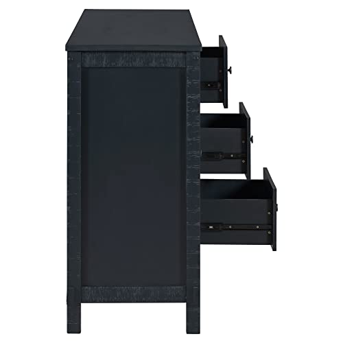 Lifeand Retro Solid Wood Buffet 2 Storage Cabinets, Adjustable Shelves and 3 Drawers for Living Room, Antique Black