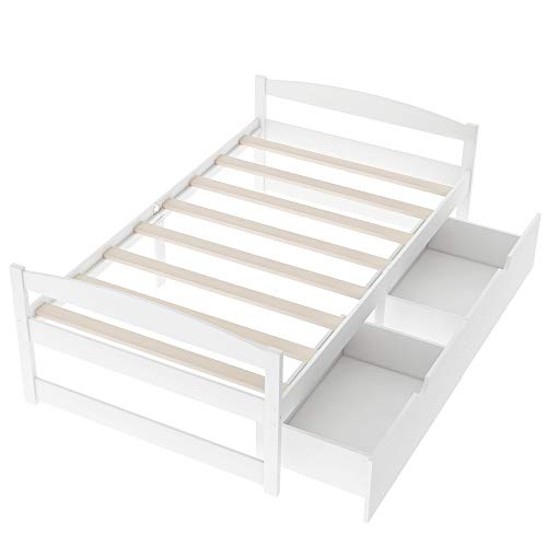 Lifeand Twin Size Daybed with 2 Drawers,Wood Storage Platform Bed for Kids Teens and Adults,No Box Spring Needed,White