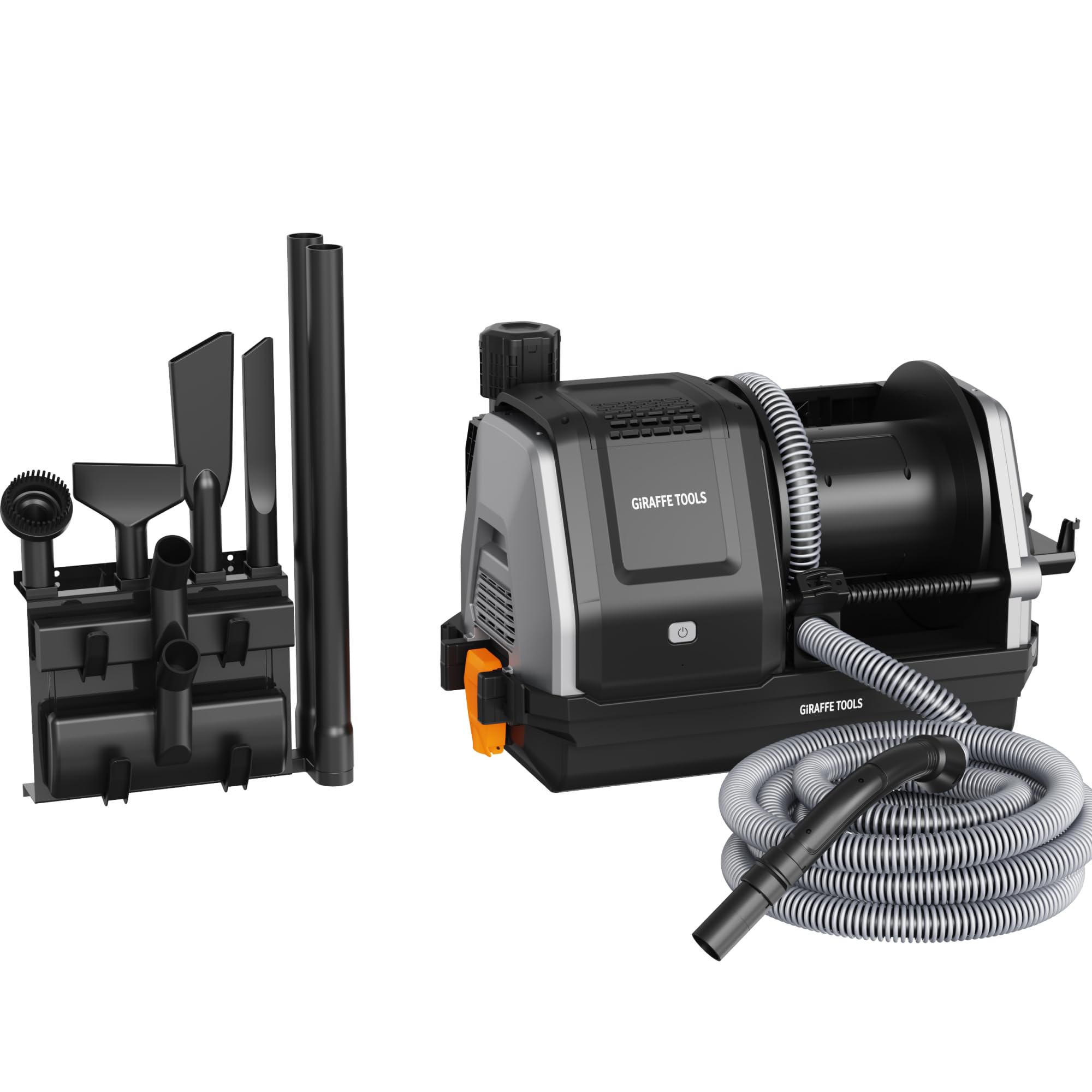 Giraffe Tools Grandstorm Retractable Vacuum Cleaner with 30 FT Hose Wall Mounted, Wet Dry Vacuum Cleaner with 6 Nozzles for Car Detailing Normal Version, Grey (No Remote Control Funtion)