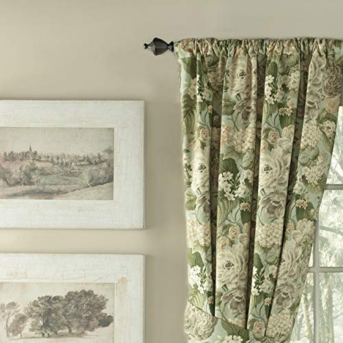 Waverly - 14916100X084MST Garden Glory-Rod Pocket Curtains for Living Room, Double Panel, 84x100, Mist