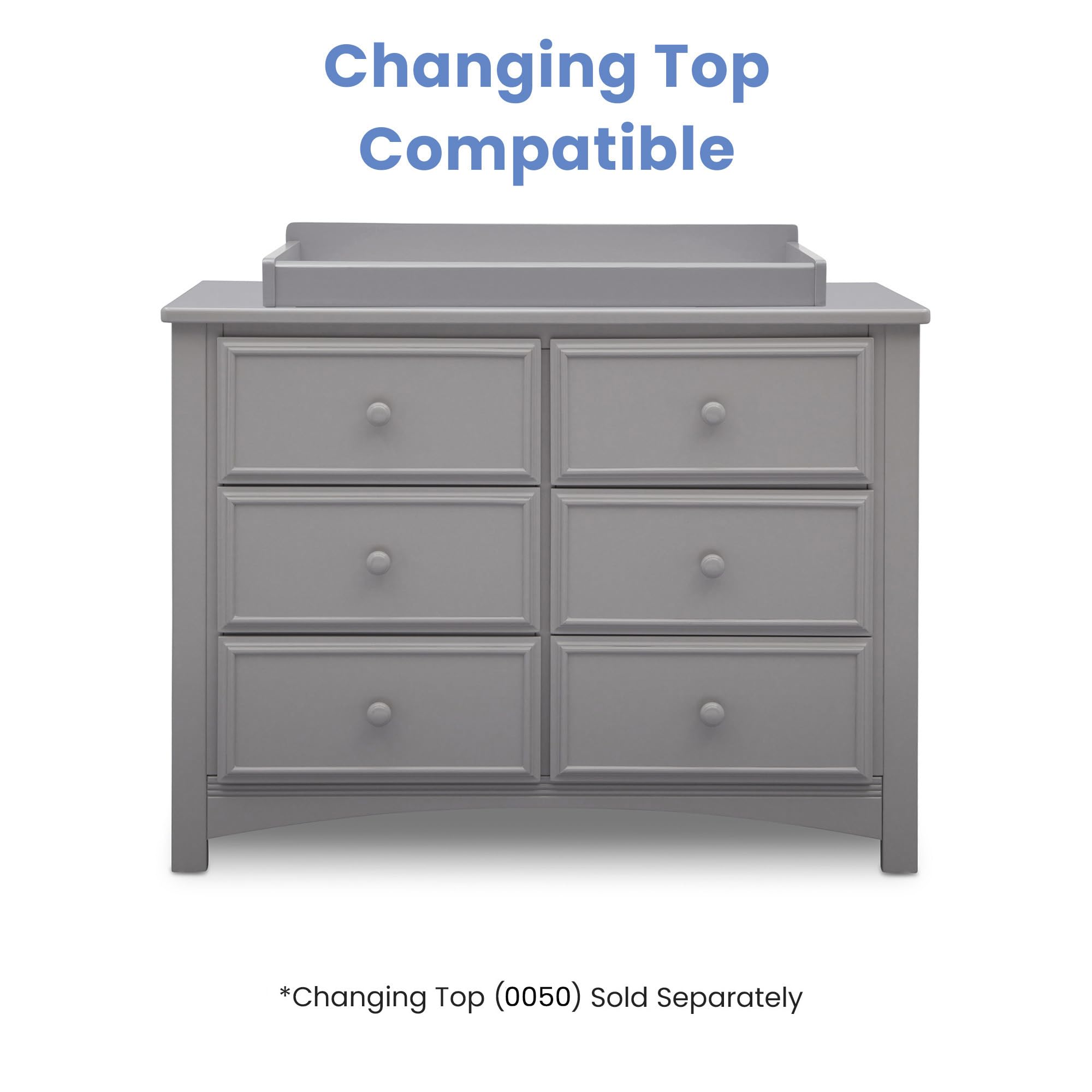Delta Children Unisex Nursery 6 Drawer Double Dresser, Greenguard Gold Certified, Grey,