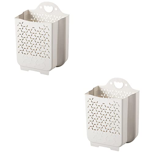 LUOZZY 2 Sets Portable Laundry Basket Collapsible Laundry Basket Wall Mount Folding Laundry Basket, White