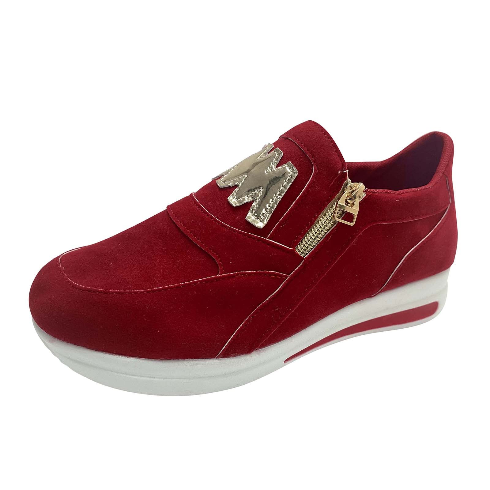 FASDNENDYS Ladies Fashion Solid Color Flock Side Zipper Platform Comfortable Casual Sports Shoes Beach Sand Shoes Men Red