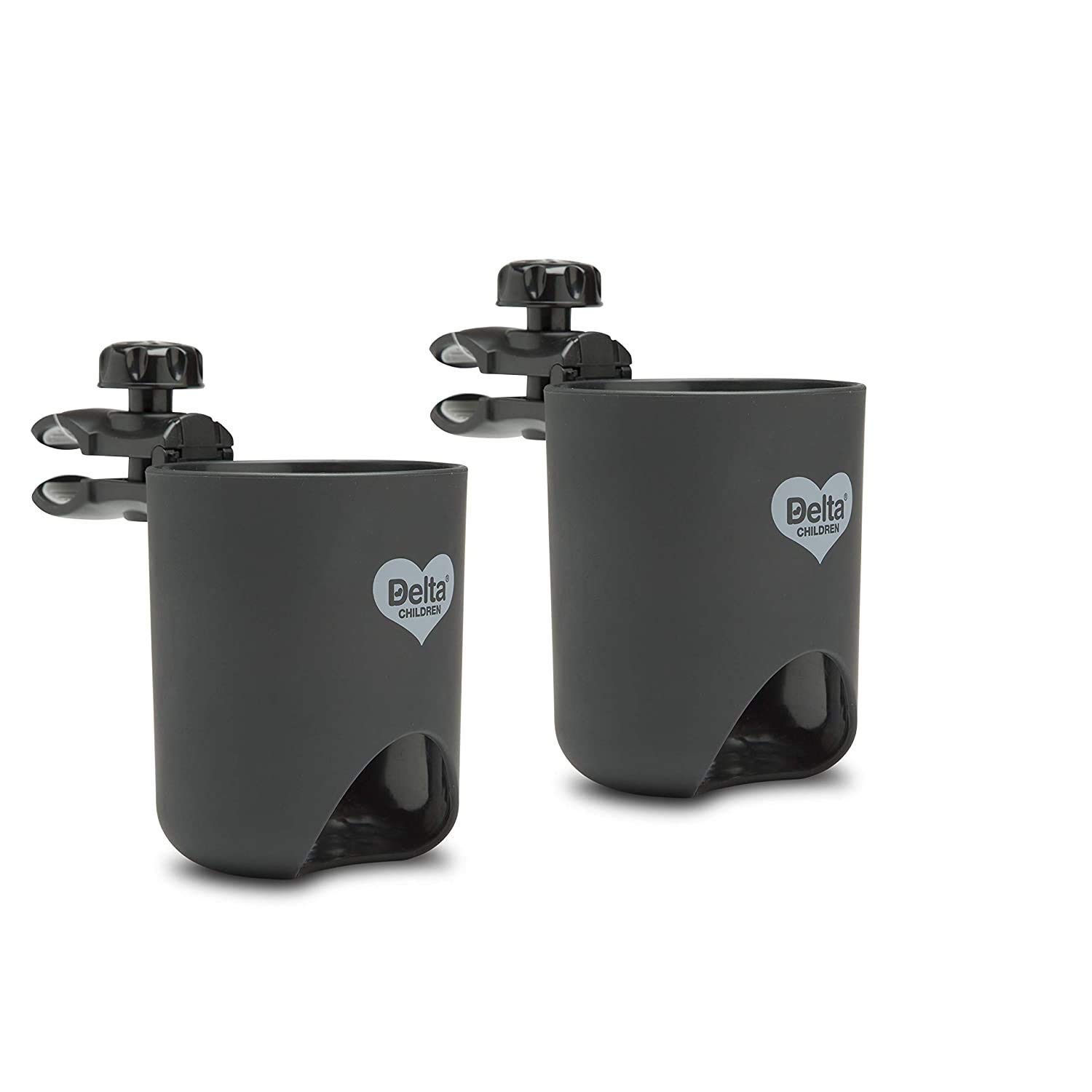 Delta Children Easy Mount Universal Stroller Cup Holder/Bike Cup Holder – 2 Pack | Fits Water Bottles, Travel Coffee Mugs, Kids Sippy Cups, Black