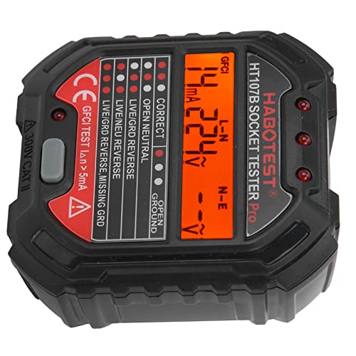 HT107B 90-250V Socket Tester 3-Pin Outlet Tester Receptacle Tester Frequency Phase Voltage Leakage Voltage Test Electric Circuit Detector