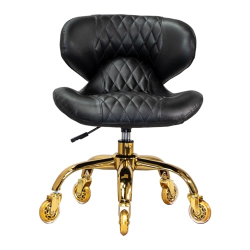 MAYAKOBA HugoII Short Stool (Black Gold), Rolling Seat with Adjustable Height 13"-15", Perfect for Kids Playing Room, Home Gardening, Kitchen and Garage