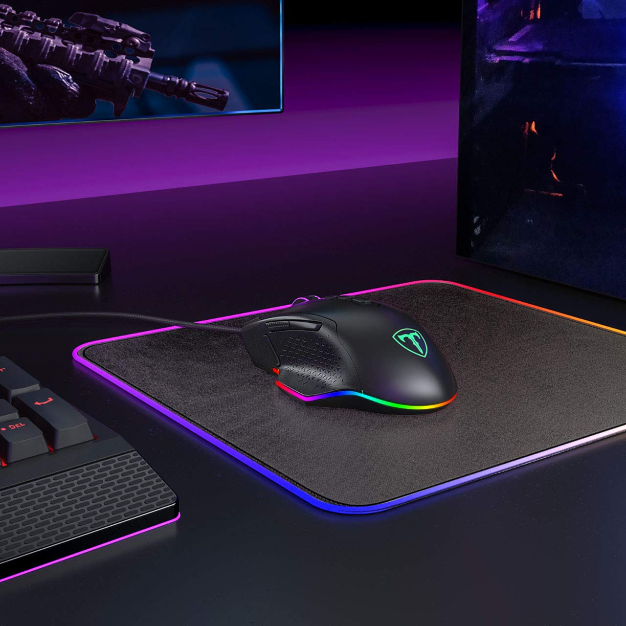 Gaming Mouse Wired [12000 DPI][Customizable RGB Backlit][10 Programmable Buttons][Fire & Sniper Button][Weight and Balance Tuning][Lag-Free] Ergonomic Game USB PC Computer Mice