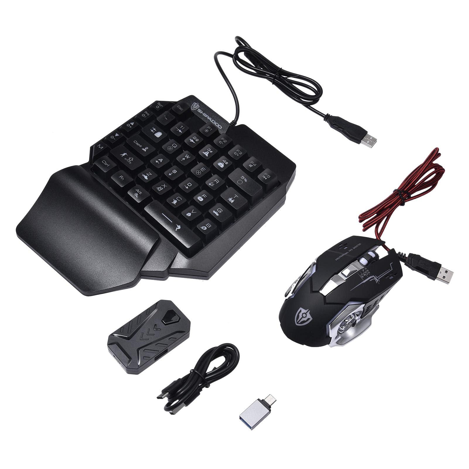 Enjovdery One Hand Gaming Keyboard and Mouse - Portable Mini Single Gamer Keypad Wired Mechanical Feel Rainbow Backlight Half Keyboard for NS Switch Laptop PC Desktop