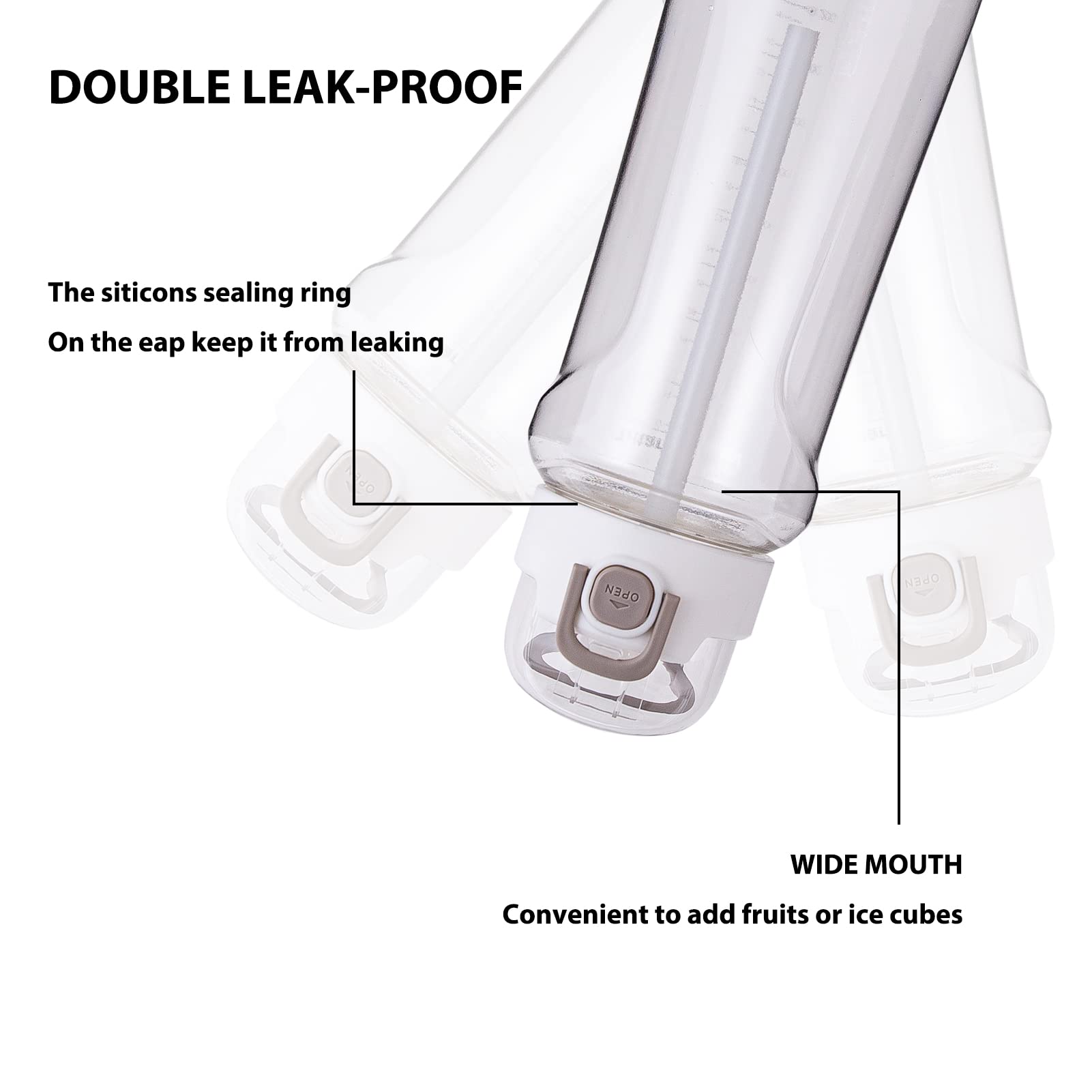Diller Water Bottle with Straw, 28 or 14 oz BPA Free Sports Plastic Water Bottle with Leak Proof Flip Top Lid for Gym Camping Workouts Outdoors (14 oz, White)