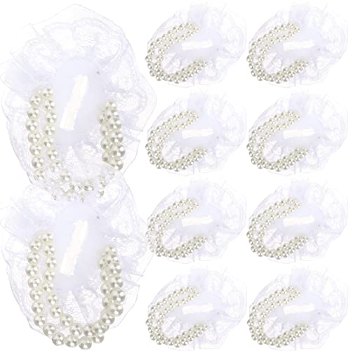 TEHAUX Bridal Wristband Pearl Bracelets Wrist Corsage Bride Accessories 12pcs Wedding Wrist Corsages Pearl Lace Corsage Wristlet Pearl Wedding Wristband Wrist Band for DIY Corsage Manual