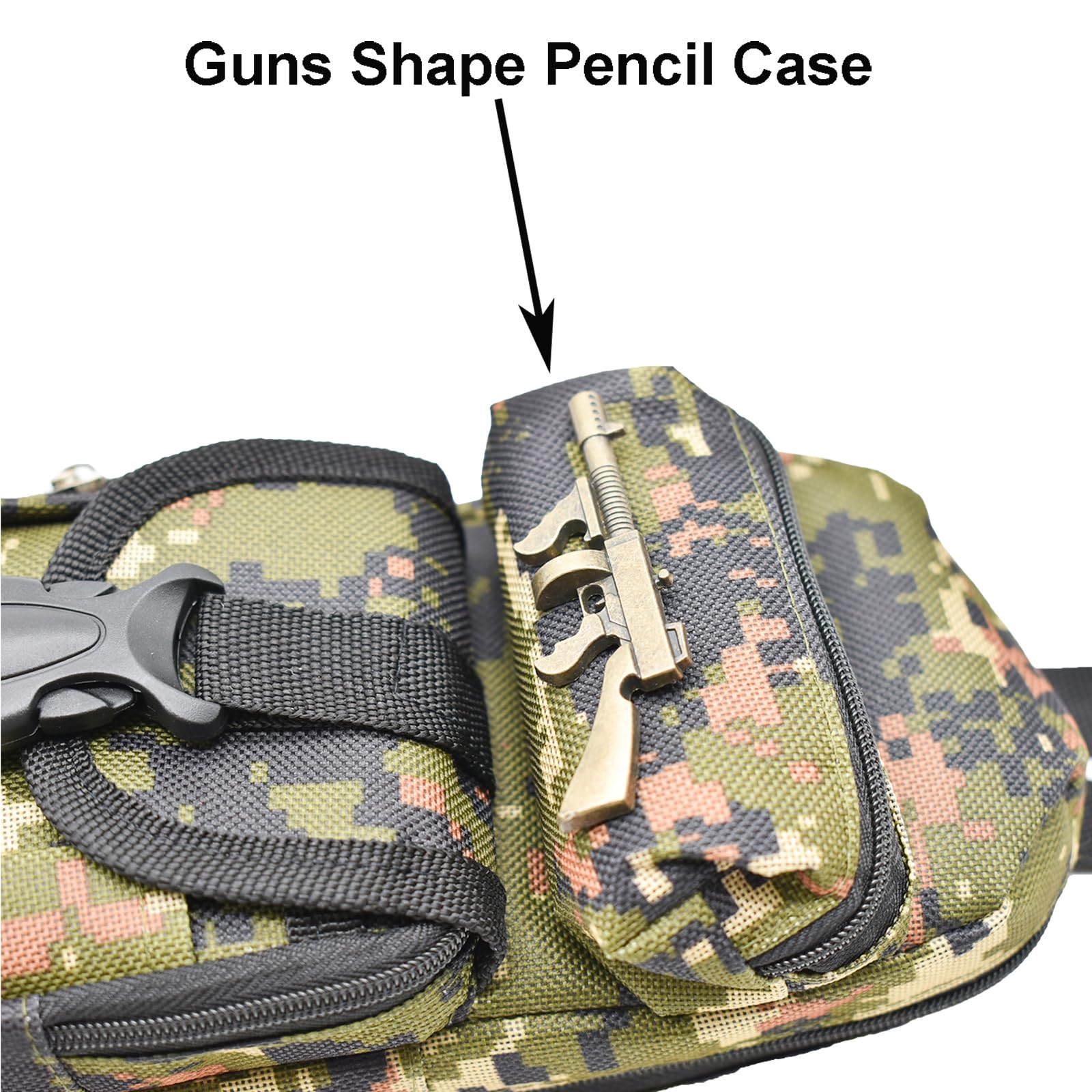 Maydahui Camo Pencil Case Guns Shape Large Capacity Pen Pouch Holder 3 Compartments Pencil Bag Stationery Box Storage Organizer Small Pattern Green
