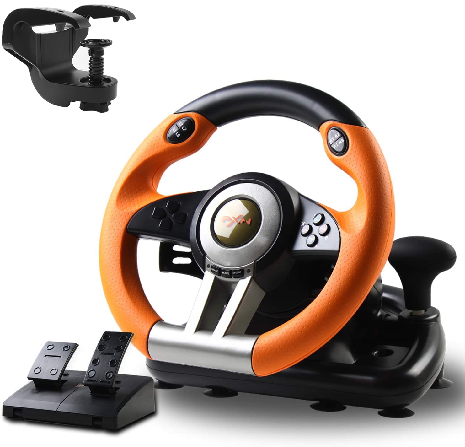 Gaming Racing Wheel, PXN-V3II 180° Competition Racing Steering Wheel with Universal USB Port and with Pedal, Suitable for PC, PS3, PS4, Nintendo Switch - Orange