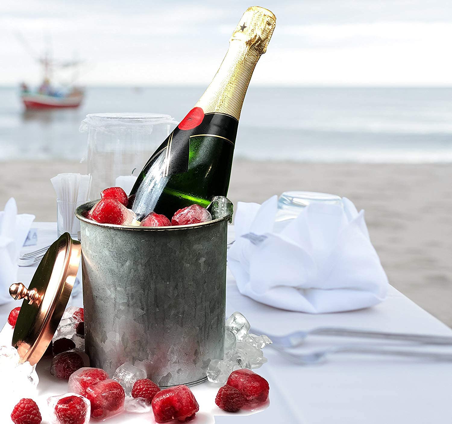 Galrose Galvanized Iron Insulated Ice Bucket β Rose Gold Lid, 2 Liter Stainless Steel Double Wall 5.5" x 6β Rustic Wine Chiller or Champagne Bucket. Unique 6th Iron Anniversary or Birthday Gift