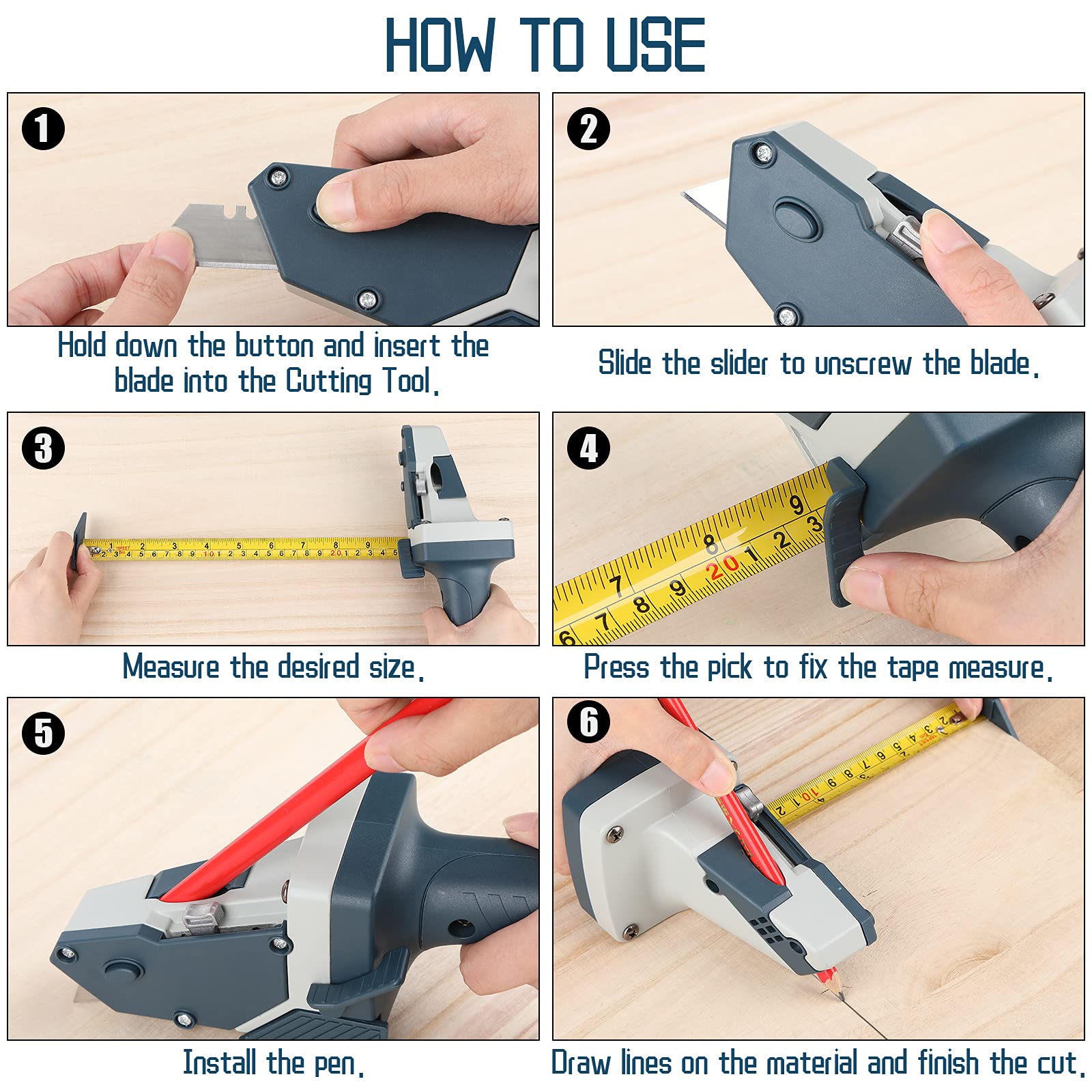 Gypsum Board Cutting Tool Multifunctional Woodworking Panel Cutter with Tape Measure kt Board Cutting Tool Kit Includes 1 Gypsum Board Cutter, 1 Pencil and 5 Blades
