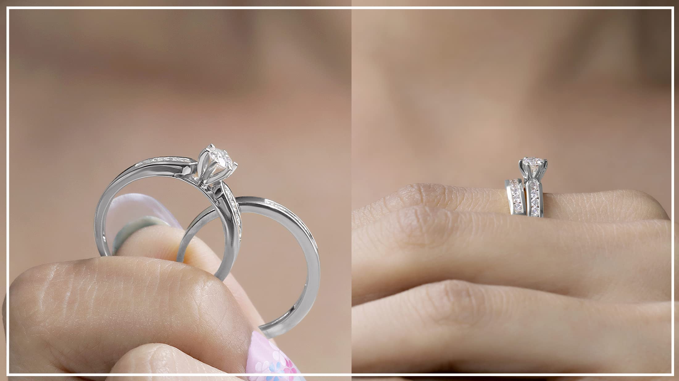 Dazzlingrock Collection 0.95 Carat (Cttw) White Diamond Solitaire Tapered Shank Wedding Ring Set for Women in 14K White Gold Size 6.5