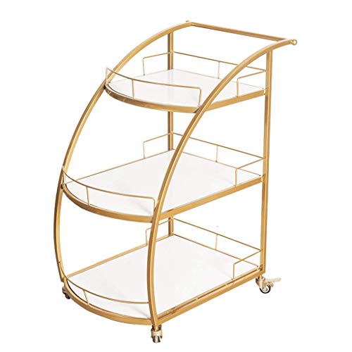 TEmkin Bar Cart Bottle Wine Rack,All Purpose Shelving, 3 Tier Serving Trolley, Metal Mesh Storage Units (A White Marble)