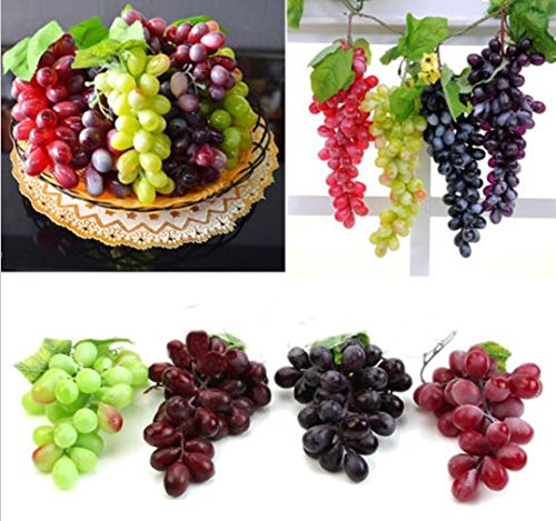 URTop 4 Bunchs of Artificial Black,Red, Green and Purple Large 85pcs Grapes Plastic Fake Decorative Fruit Food Lifelike Home Wedding Party Garden Decor Mini Simulation Fruit Photography Props