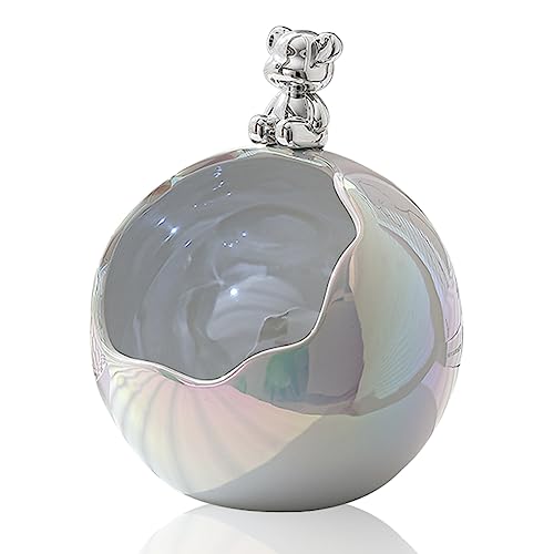 Eoiips Ceramic Tray with Bear Accessory Storage Key Holder Candy Bowl Jewelry Earrings Tray, Suitable for Home Decor Modern Table Decor Office Small Object Tray(Multicolored Pearls)