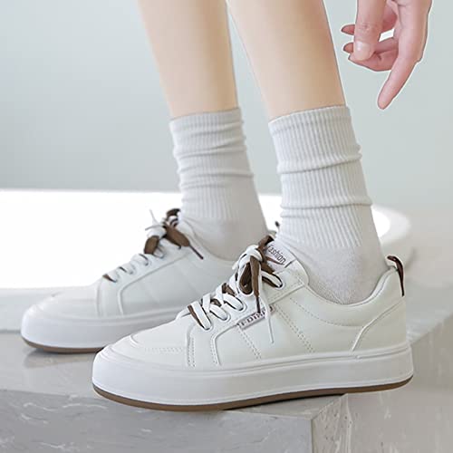 FASDNENDYS Ladies Student Style Fashion Round Head Double Lace Thick Bottom Breathable White Leisure Water Shoes Mens