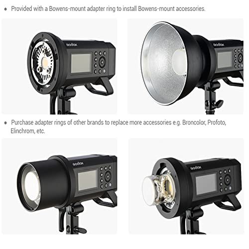 Godox AD400 Pro Godox AD400Pro All-in-One Outdoor Flash Has 400ws Strong Power,0.01~1s Recycle Time,12 Continuous Flashes in 1/16 Power Output,30W LED Modeling Lamp,380 Full Power Pops