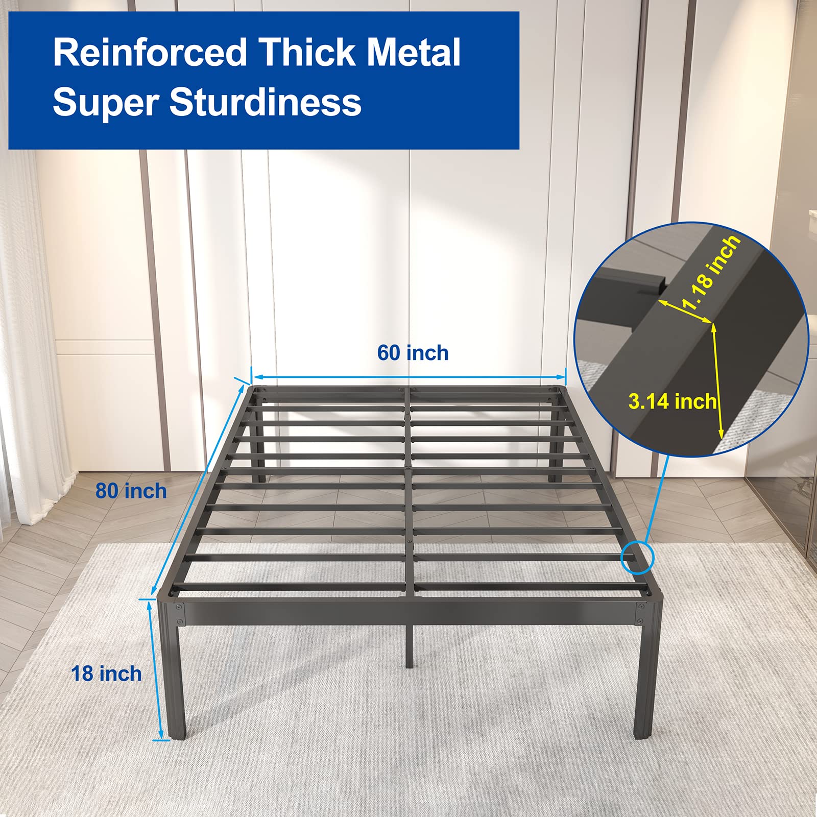 COMASACH 18 Inch Queen Size Bed Frame with Mattress Gasket