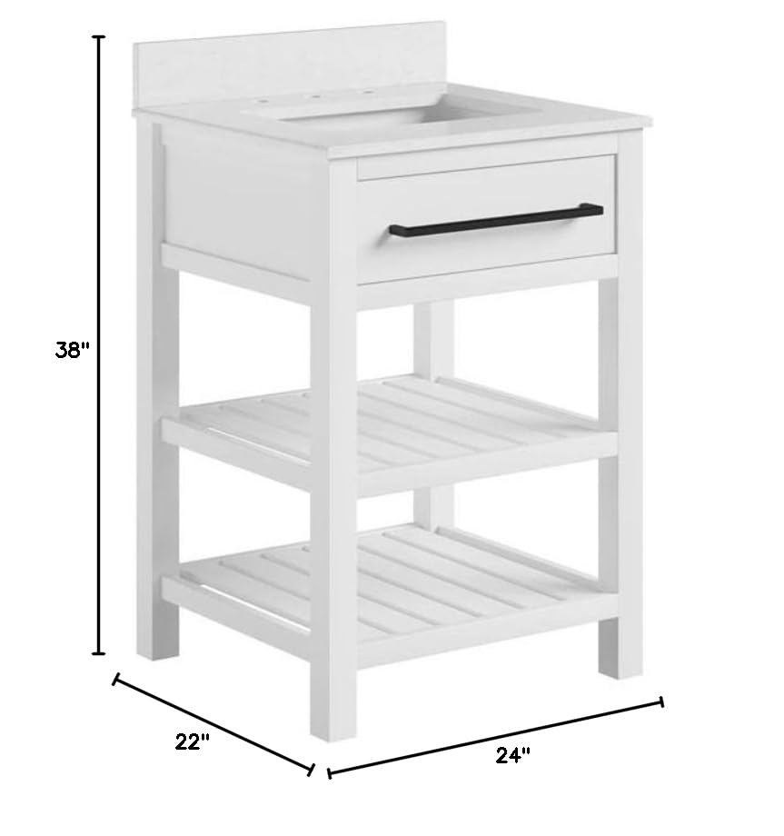 DHP Camden 24” Bathroom Vanity, White with Black Towel Rack
