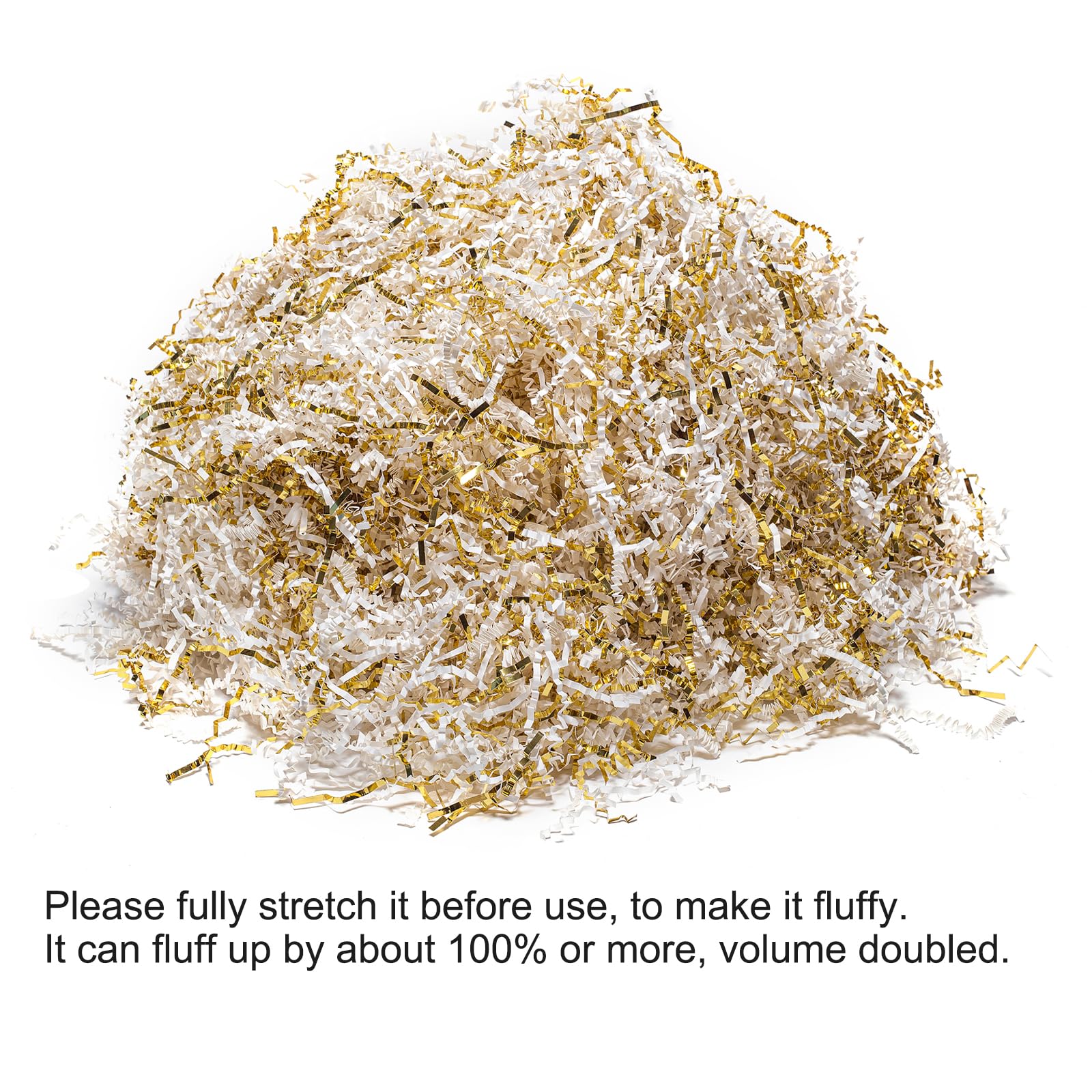 Mcfleet 1 LB Crinkle Cut Paper Shred Filler White & Gold Crinkle Paper Shredded Paper for Gift Box - Gift Basket Filler - Gift Box Stuffing for Christmas, Halloween Packaging Wrapping