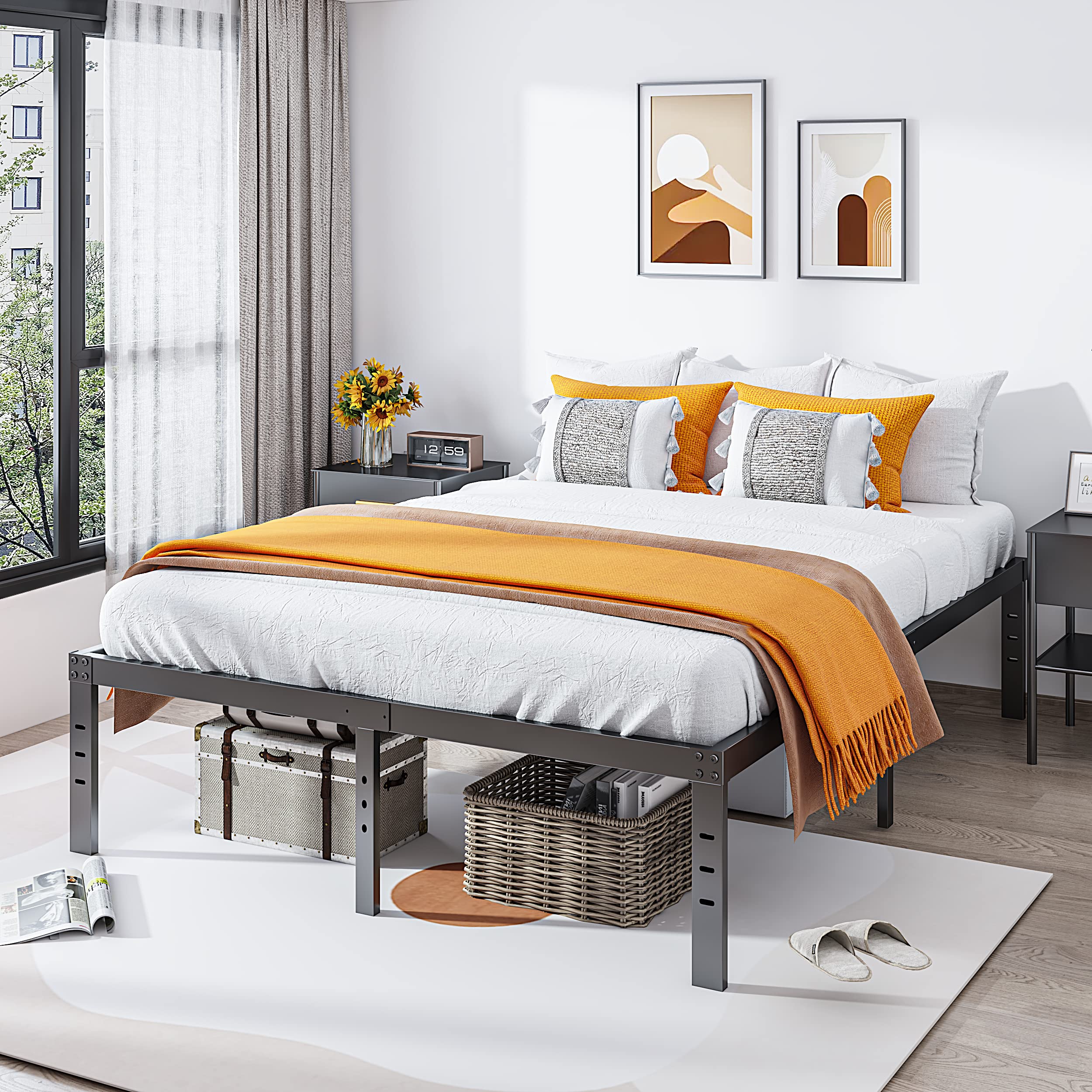 COMASACH Full Size Bed Frame 16 Inch Tall Heavy Duty Metal Platform Bed Frame, Sturdy Steel Frame,Support up to 3500lbs,No Box Spring Needed,Noise-Free,Easy Assembly