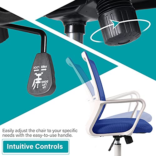 Office Chair, Ergonomic Mid Back Desk Chair with Lumbar Support, Adjustable Swivel Mesh Computer Chair with Armrests for Home, Office, Blue
