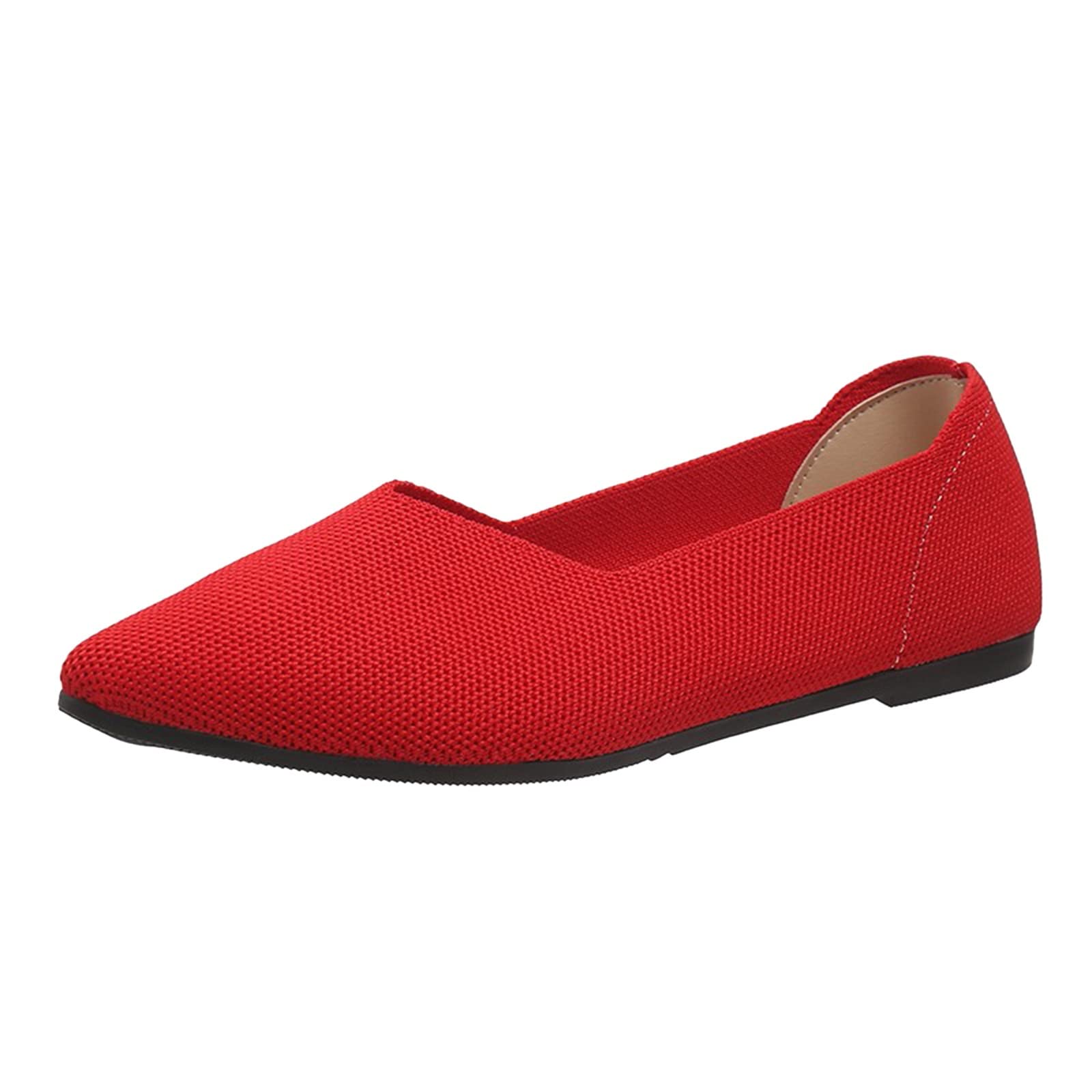 FASDNENDYS Ladies Fashion Solid Color Breathable Mesh Pointed Comfort Flat Casual Shoes Mens Shoes Red
