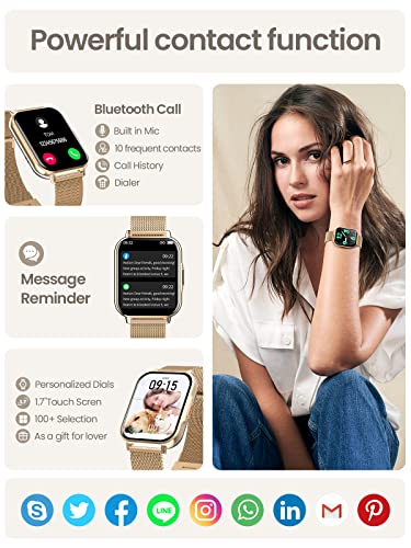 Smart Watches for Women (Answer/Make Call), Bluetooth Smartwatch for Android Phones and iPhone, Waterproof Fitness Tracker with Text, Heart Rate, Blood Oxygen, Sleep Monitor (Gold)