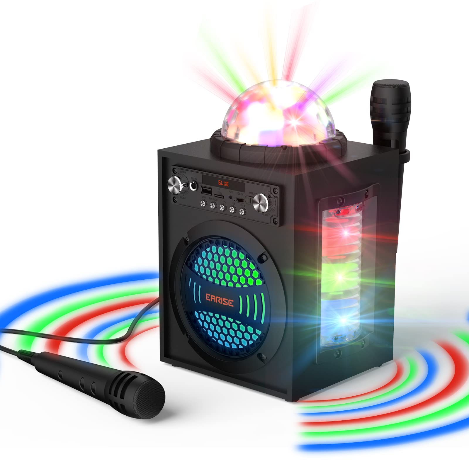EARISE T12 PRO Karaoke Machine with 2 Microphones, Karaoke System with LED Lights, Portable PA System Bluetooth Speaker for Adults & Kids, 3 Microphone Inputs