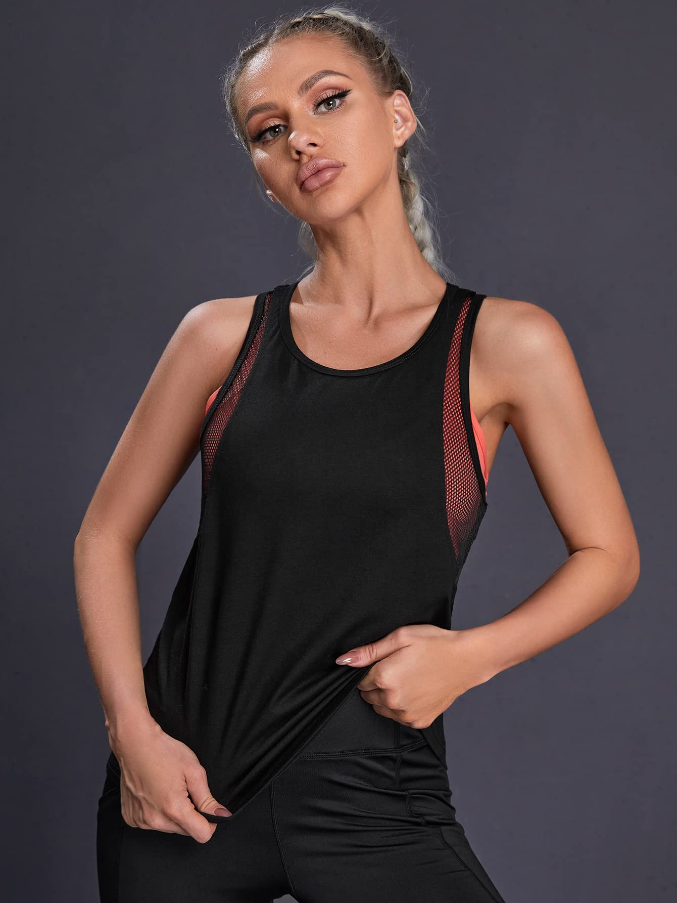 Floerns Women's Mesh Insert Sleeveless Yoga Racerback Sports Tank Top Black S