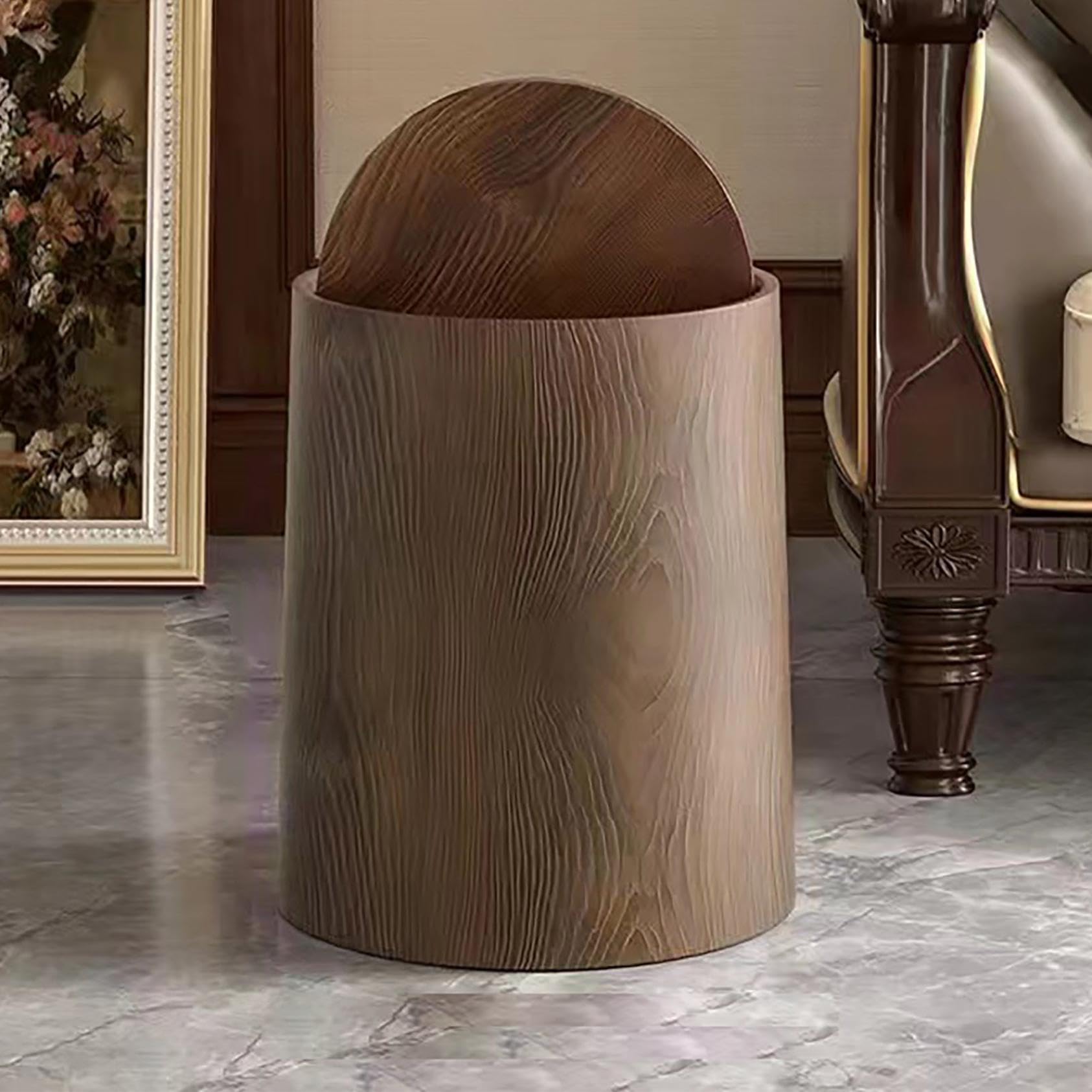JOYO 12/15L Wood Grain Trash Can with Lid,Walnut Brown Wood Grain Garbage Can with Swing Top Lid,Detachable Inner Bin, Minimalist Diaper Trash Can for Bathroom Office Bedroom (12L(3.2Gal))