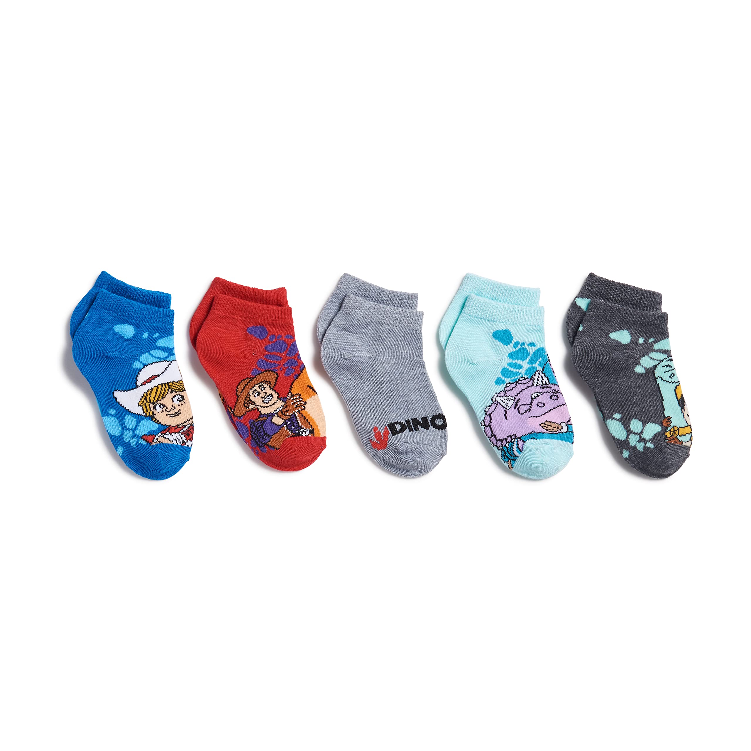Dino Ranch boys Dino Ranch 5 Pack Shorty Casual Sock, Teal Blue Multi, 5-6.5 US