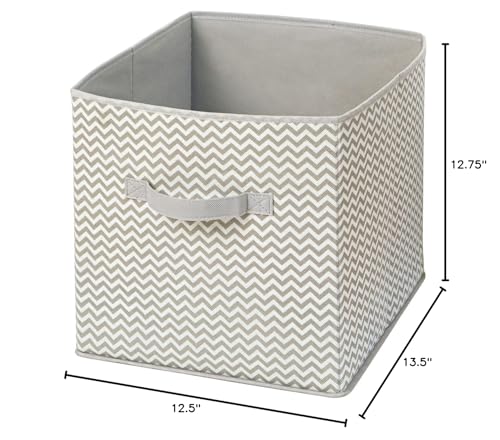 mDesign Large Soft Fabric Closet, Home Storage Organizer Cube Bin Box, Front Handle - Storage for Closet, Bedroom, Furniture Shelving Units - Chevron Zig-Zag Print, 12.75" High, 4 Pack - Taupe/Natural