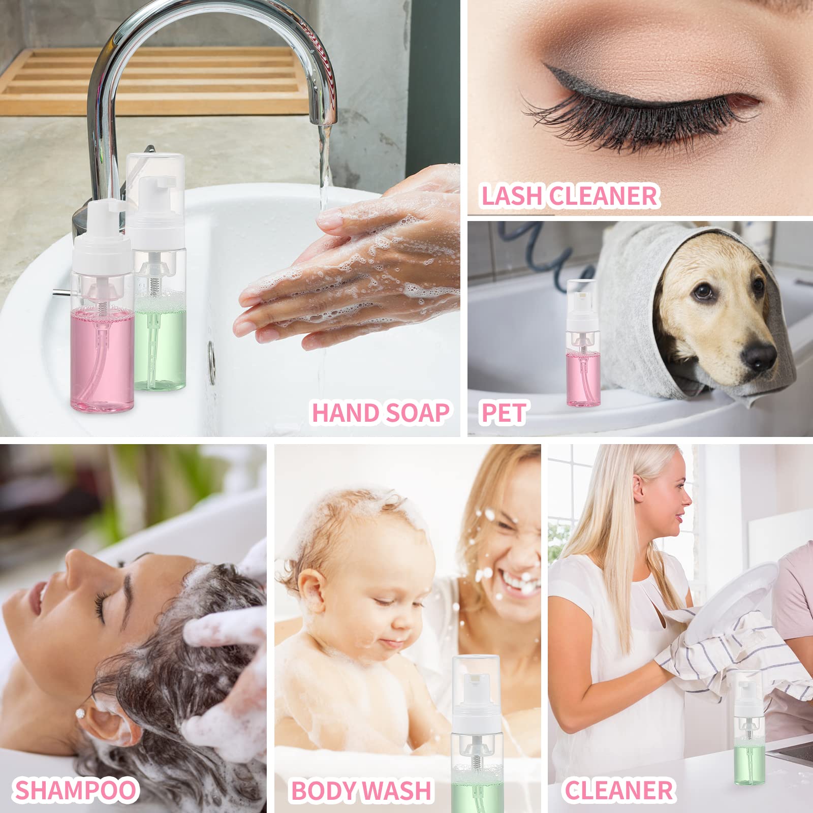 Empty Foam Pump Bottle Mini 2oz/60ml Travel Size Plastic Soap Container Refillable 35 pcs Lash Shampoo Bottles for Cleanser, Dispenser