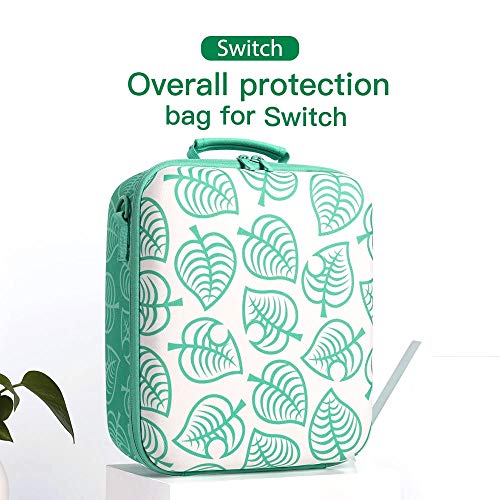 Deluxe Carrying Case for Switch, Leaf Crossing Hard Shell Storage Bag with Handle and Shoulder Strap Fit Complete for Switch System Console+Switch Dock+Joy-Con Grip & Other Accessories