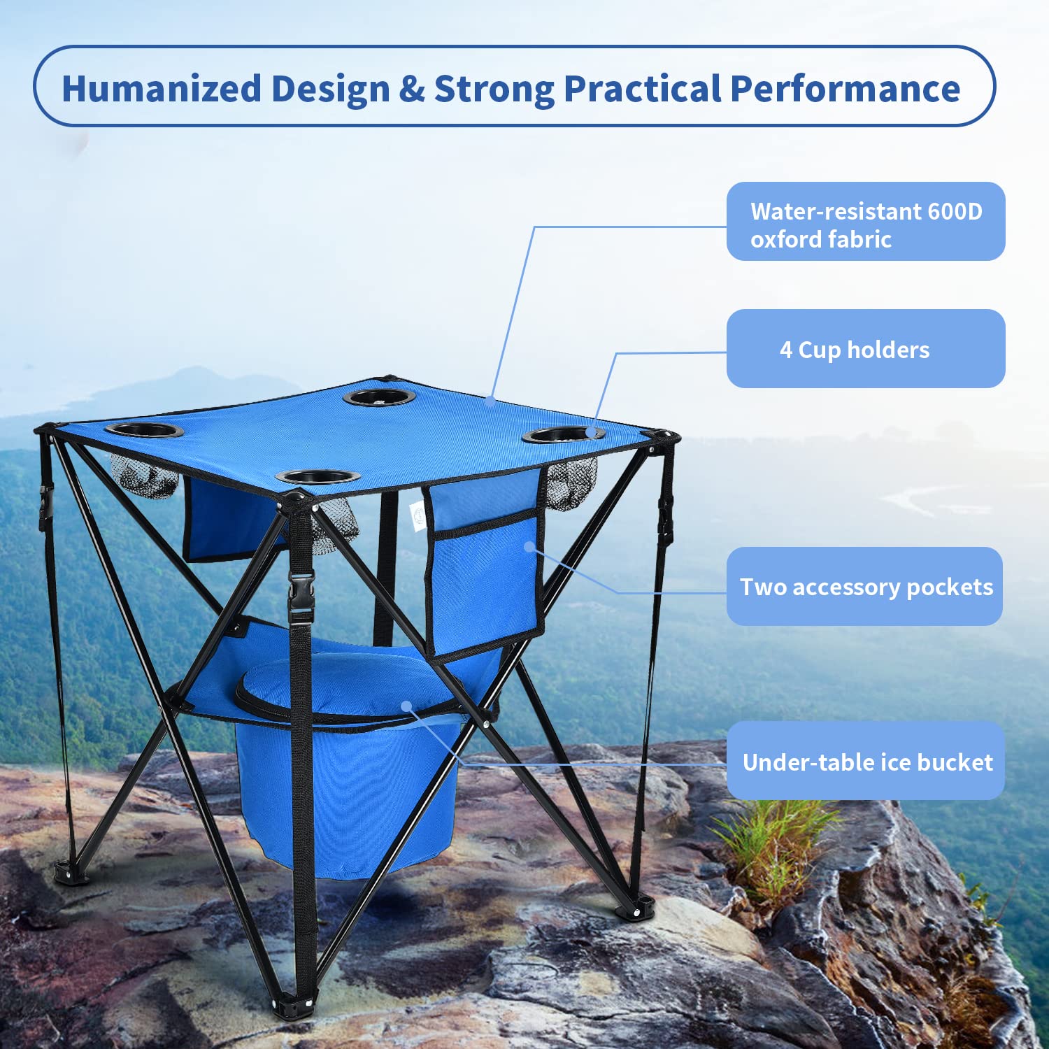 ELUTENG Folding Camping Table with Cooler Portable Camping Table with 4 Cup Holder Lightweight Compact Folding Picnic Table with Storage Bag for Picnic, Fishing, Hiking, Barbecue