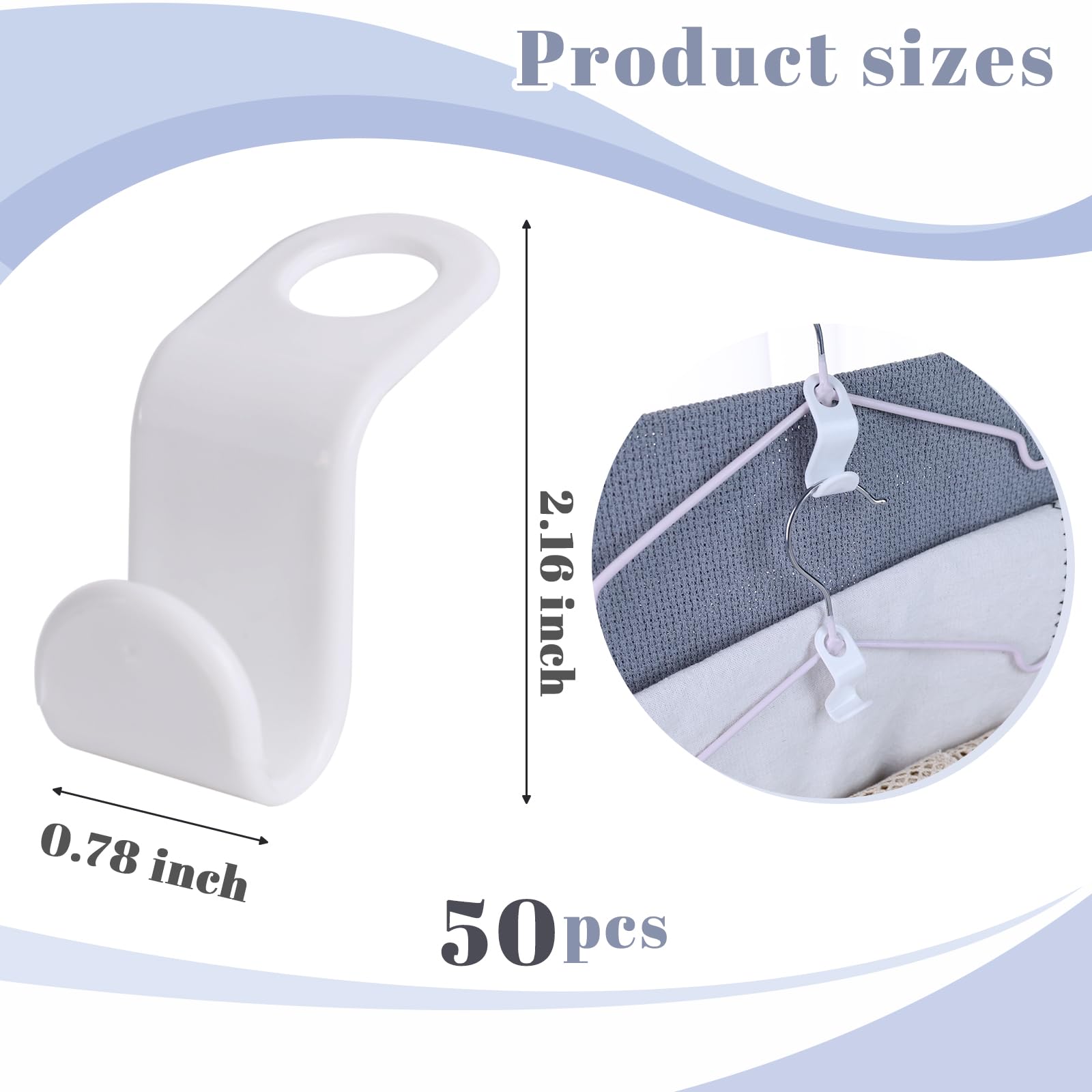 MCPINKY 50PCS Hanger Hooks, Clothes Connector Hooks Space Saving Cascading Hangers White Closet Organizer Hanger Clips for Plastic Hangers