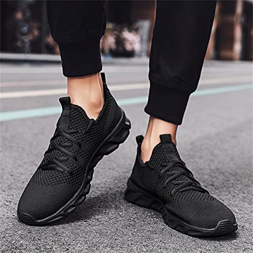 FASDNENDYS Men Solid Color Mesh Lace Up Casual Shoes Comfortable Breathable Soft Sole Mens Sneaker Slippers Size 9 Black