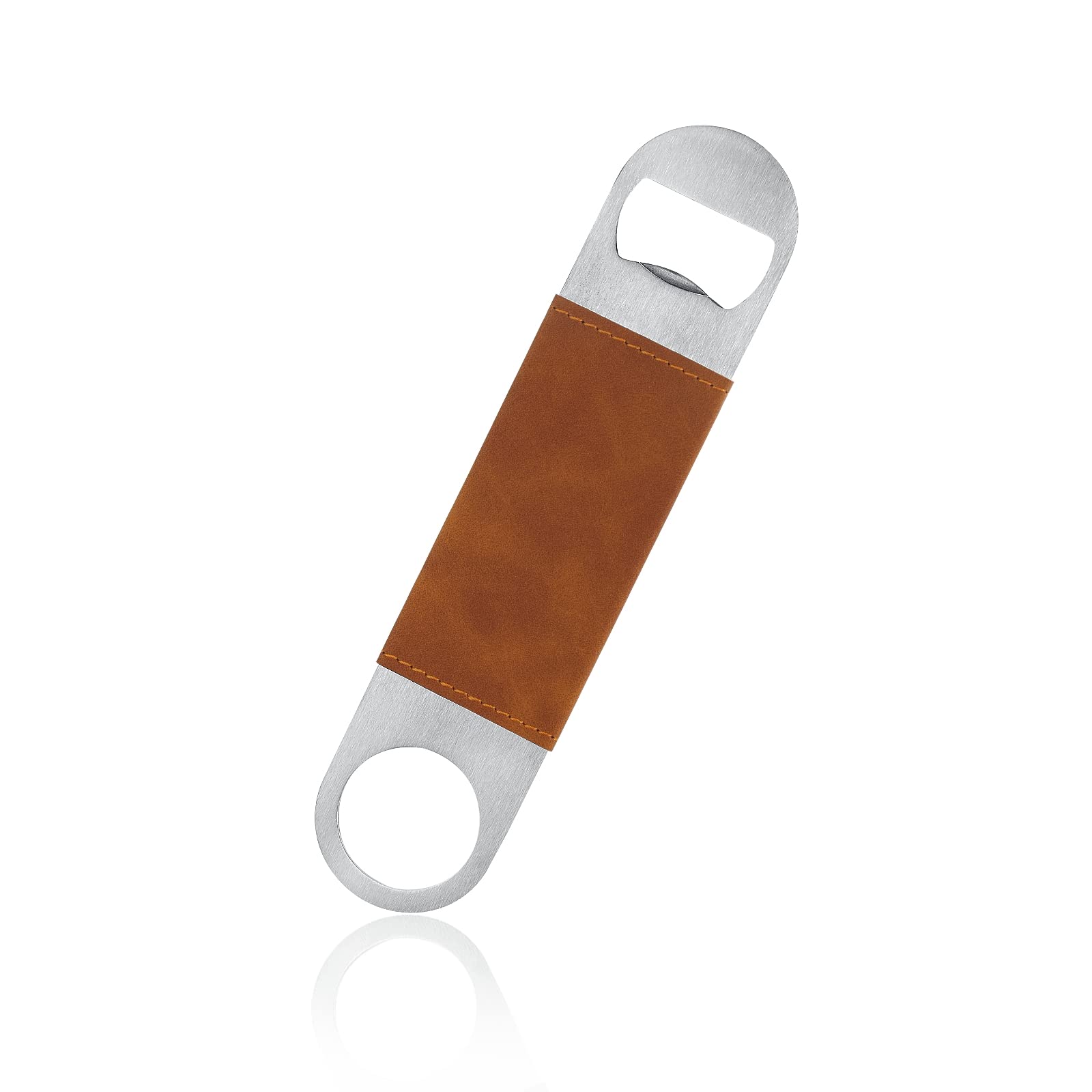 Heavy Duty Stainless Steel Flat Bottle Opener, Bartender Beer Opener with Leather Handle, 7 inches, Solid and Durable for Kitchen, Bar or Restaurant HANCELANT
