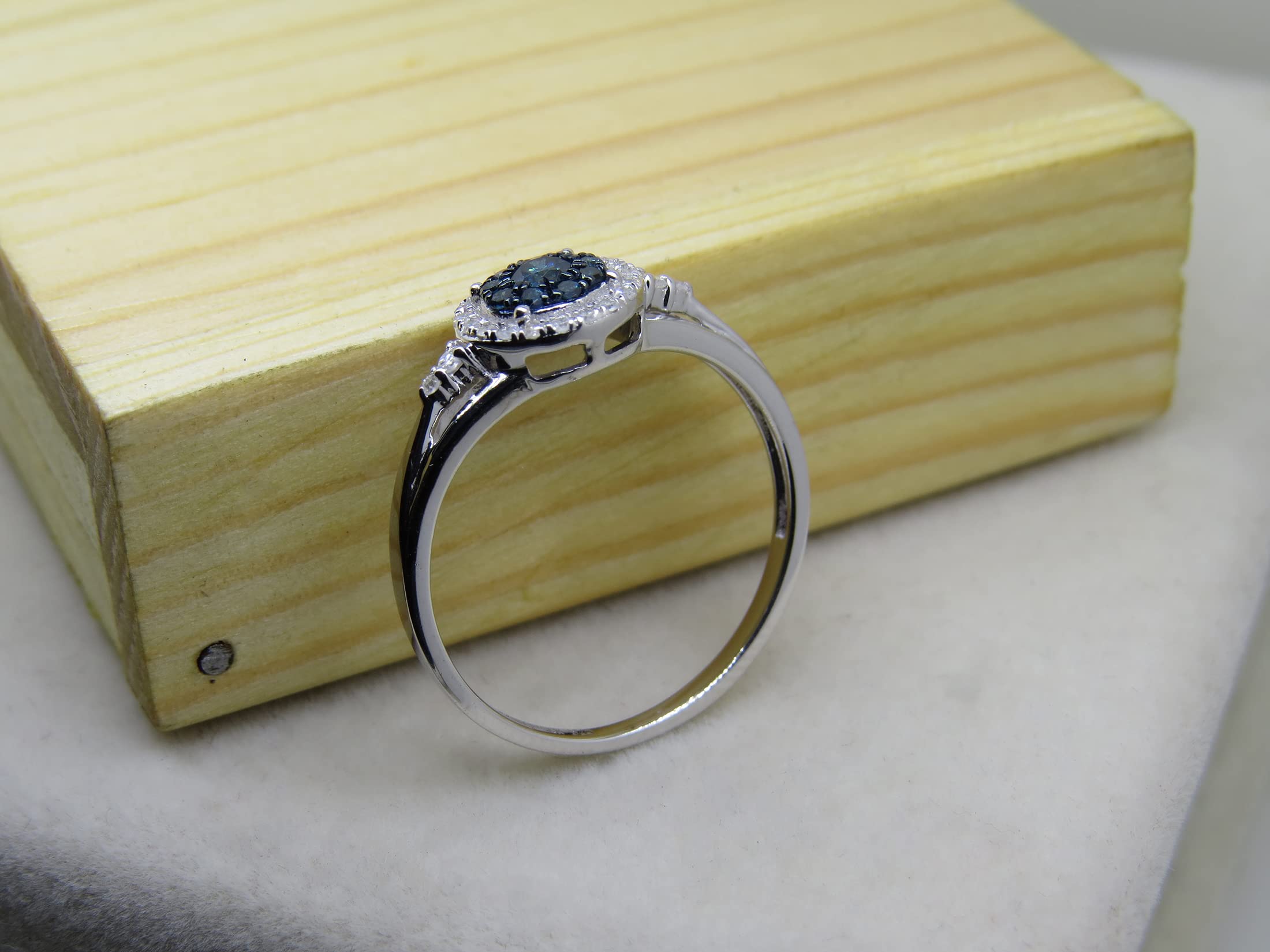 Dazzlingrock Collection 0.30 Carat (ctw) Round Blue & White Diamond Halo Style Cluster Engagement Ring for Women in 925 Sterling Silver Size 6