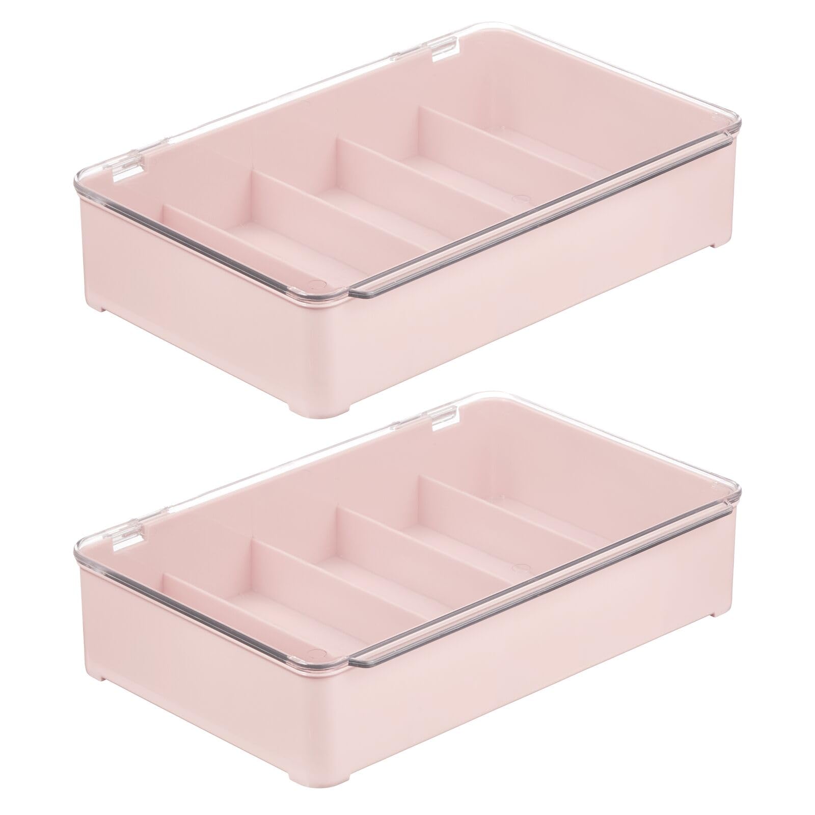mDesign Plastic Stackable Eyeglass Case Storage Organizer with Hinged Lid for Unisex Sunglasses, Reading Glasses, Fashion Eye Wear, Protective Glasses, 5 Sections, Ligne Collection, 2 Pack, Light Pink