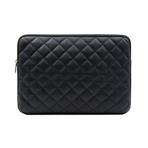 RAINYEAR 16 Inch Laptop Sleeve Diamond PU Leather Case Protective Shockproof Water Resistant Zipper Cover Carrying Bag Compatible with 16" MacBook Pro 2021 2022 New Model A2141 A2485 M1(Black)