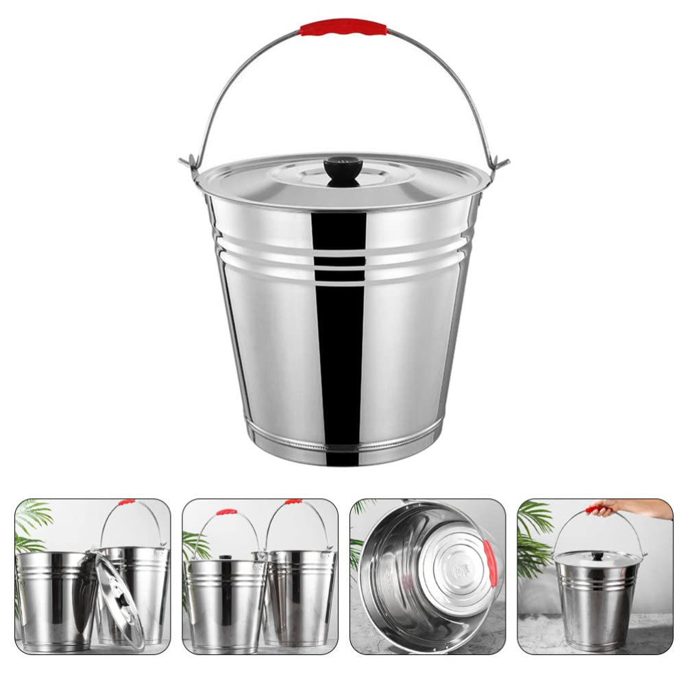 GANAZONO Metal Ash Bucket Ash Bucket with Lid Galvanized Iron Ash Bucket Coal Storage Bucket BBQ Charcoal Holder for Fire Pit, Wood Burning Stove Galvanized Bucket