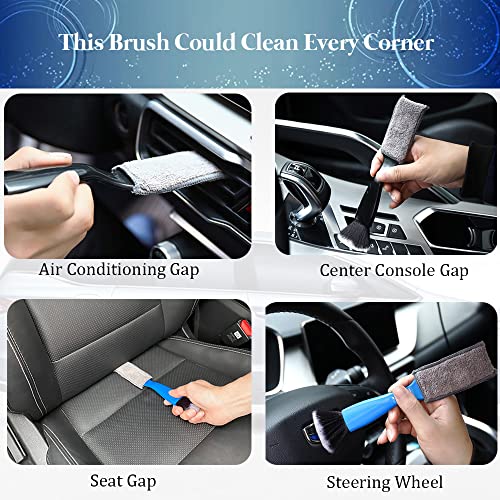 Smeyta Double Head Brush for Car Clean 1Pack,Car Brushes for Detailing Interior,Car Detailing Brushes Exterior,Soft Car Detailing Brush(Double Head-Black,1Pack)