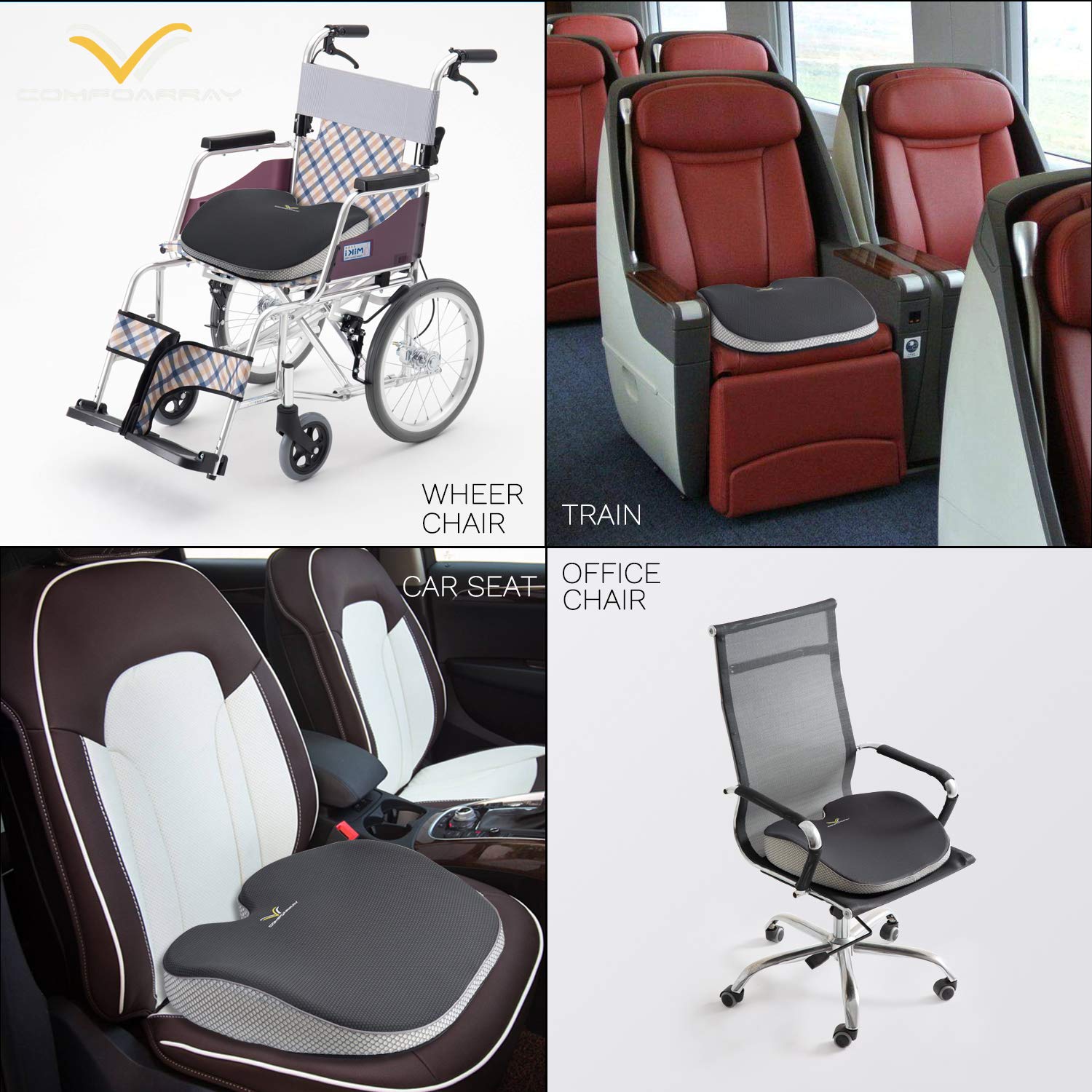 ComfoArray Large Seat Cushion :17"× 19", Car Seat Cushion,Chair Cushion for Lumber,Back,Tailbone and Leg Relief,with Increasing Thickening and Side Ventilation Design.