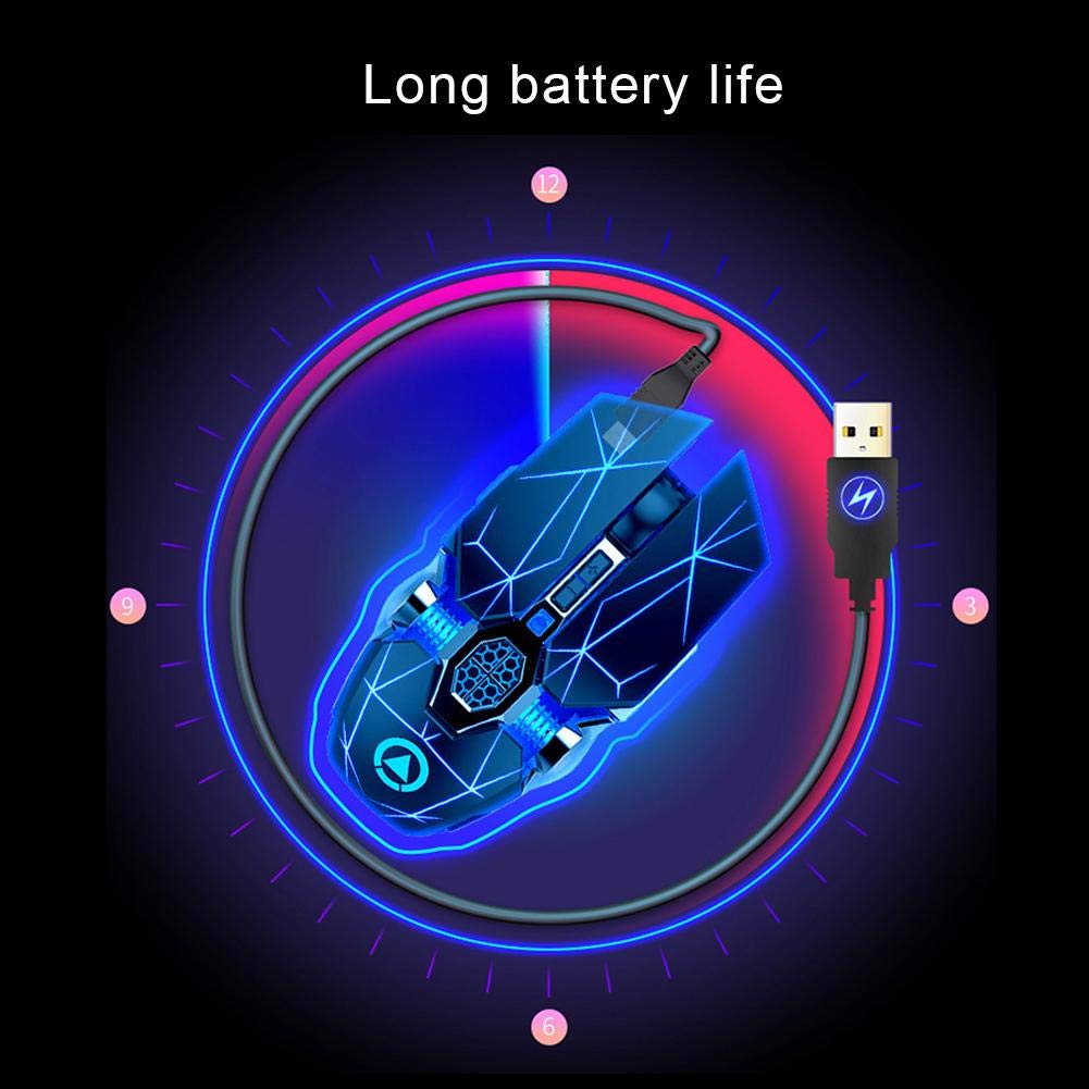 Eachbid Gaming Mouse 2.4GHz Rechargeable Silent Mouse 7 Buttons 800/1200/1600DPI, 7 Color Breathing Lights LED Optical Mouse for PC Laptop Black